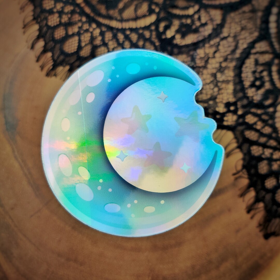 Pastel Goth Moon & Star Holographic Sticker - Waterproof Vinyl - Etsy