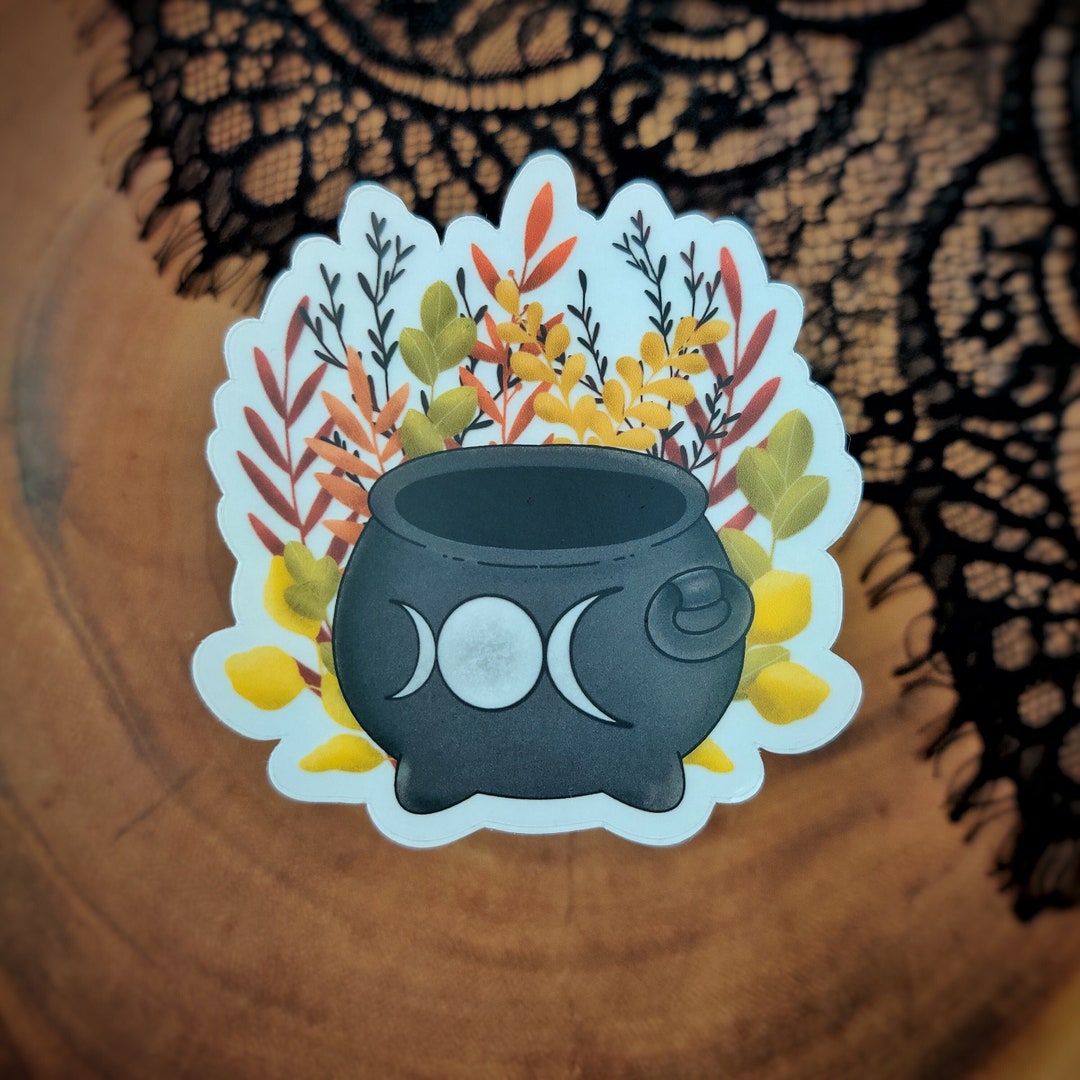 Floral Cauldron Sticker: Triple Moon, Waterproof Vinyl - Etsy