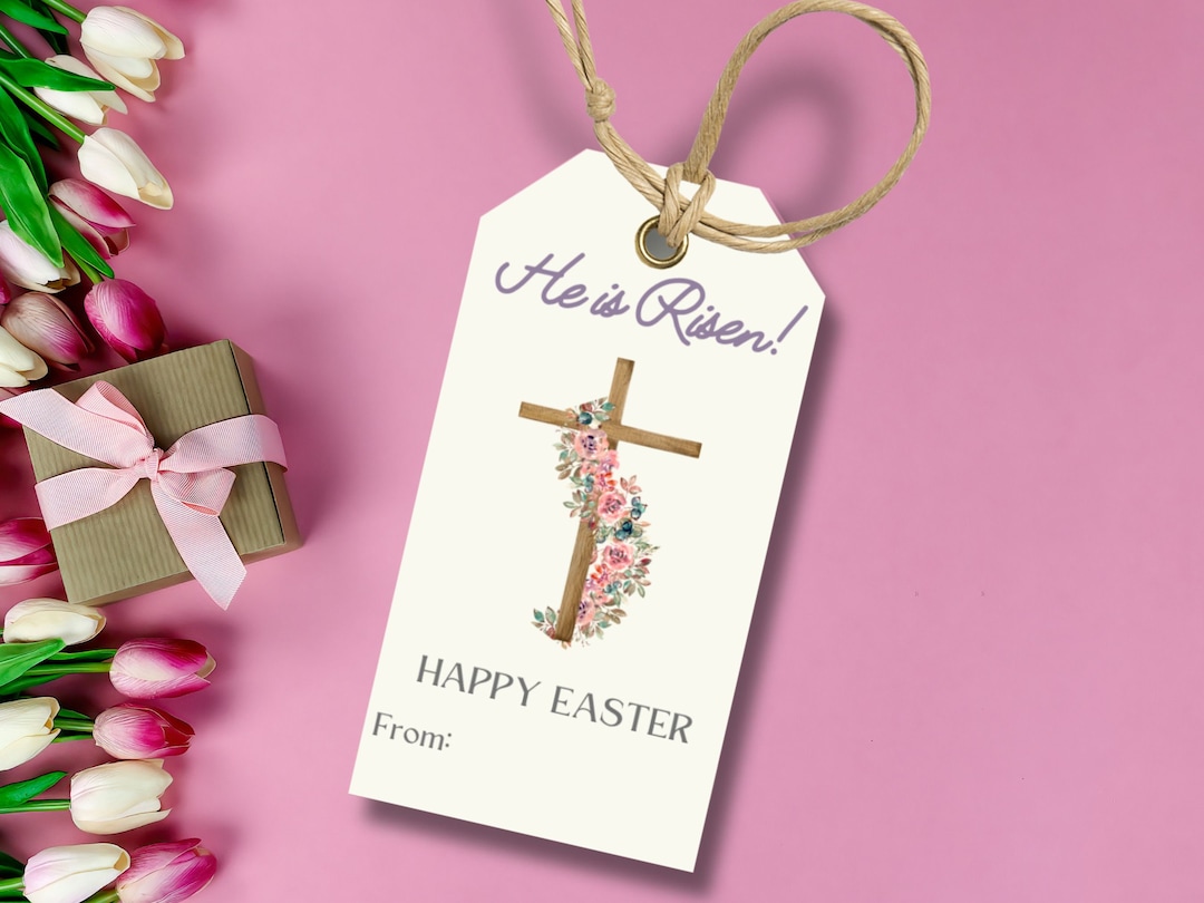 He is Risen Printable Easter Gift Tag, Christian Printable Treat Bag ...