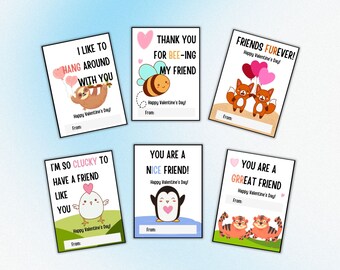 Cute Animal Valentine's Day Cards for Kids, Printable Valentine's Day ...