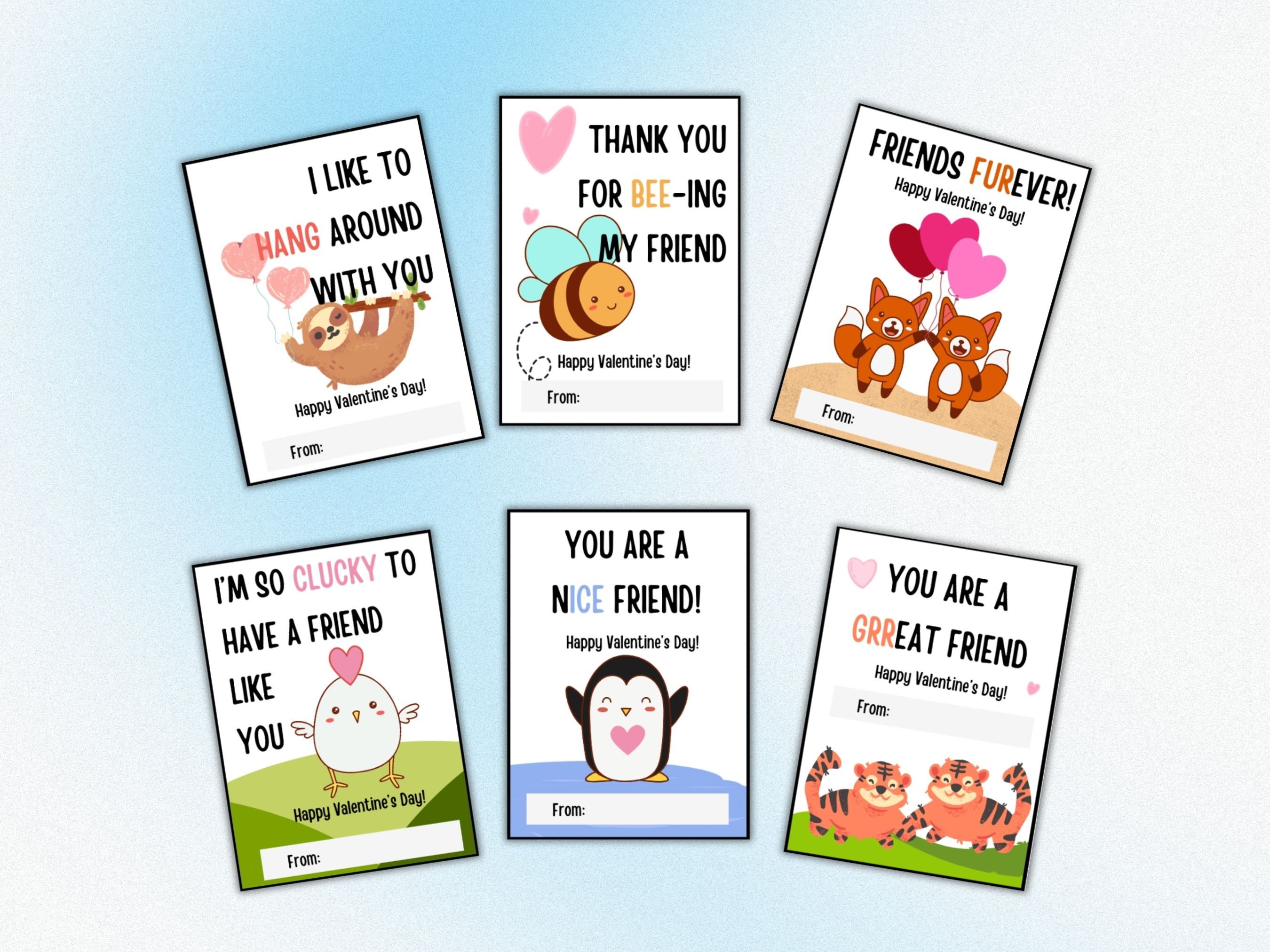 Printable Animal Valentines Cards for Kids, Cute Animal Valentines Day ...