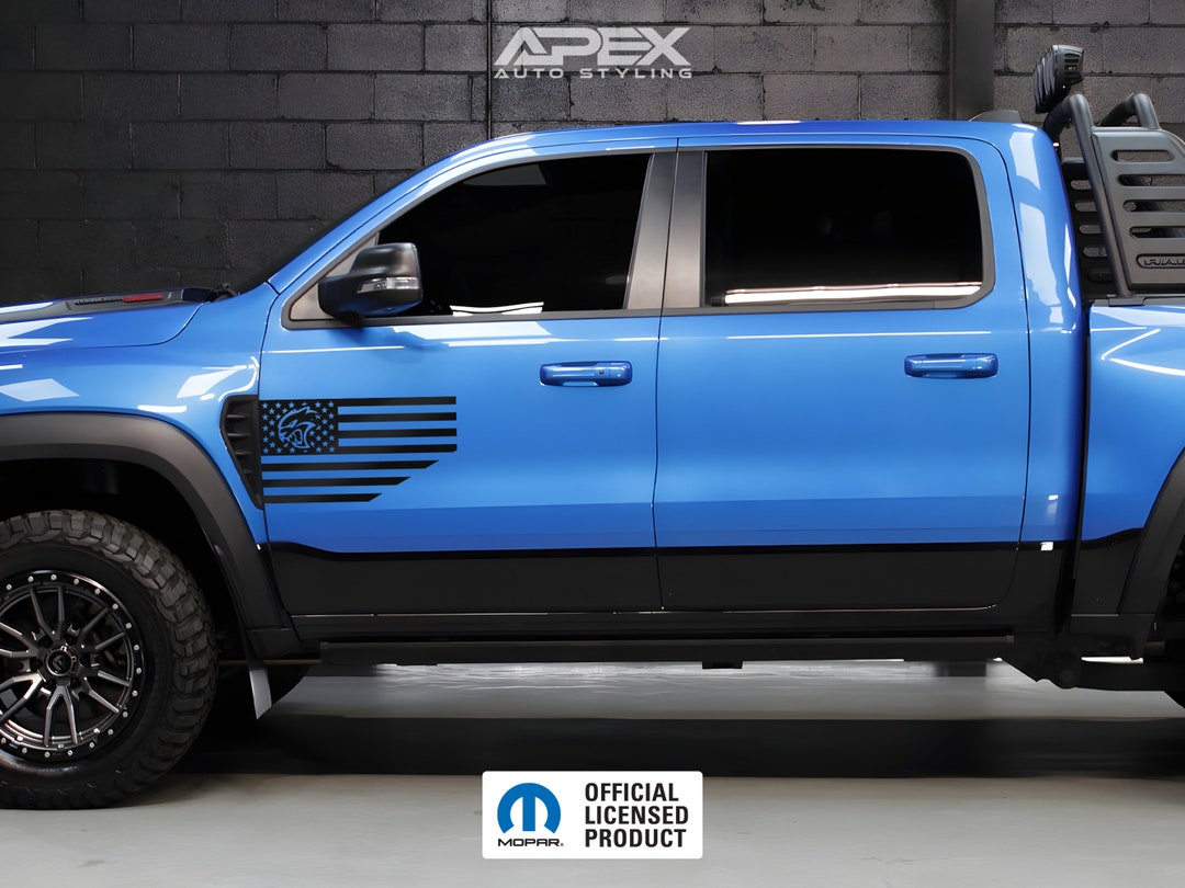 RAM TRX Side Fender Vent Decals - US Flags + Hellcat Logo Cutout ...