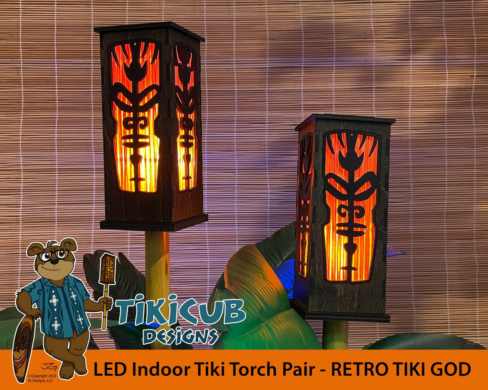 Retro Tiki God Torch Set – Indoor LED Flickering Light, Hand Sculpted ...