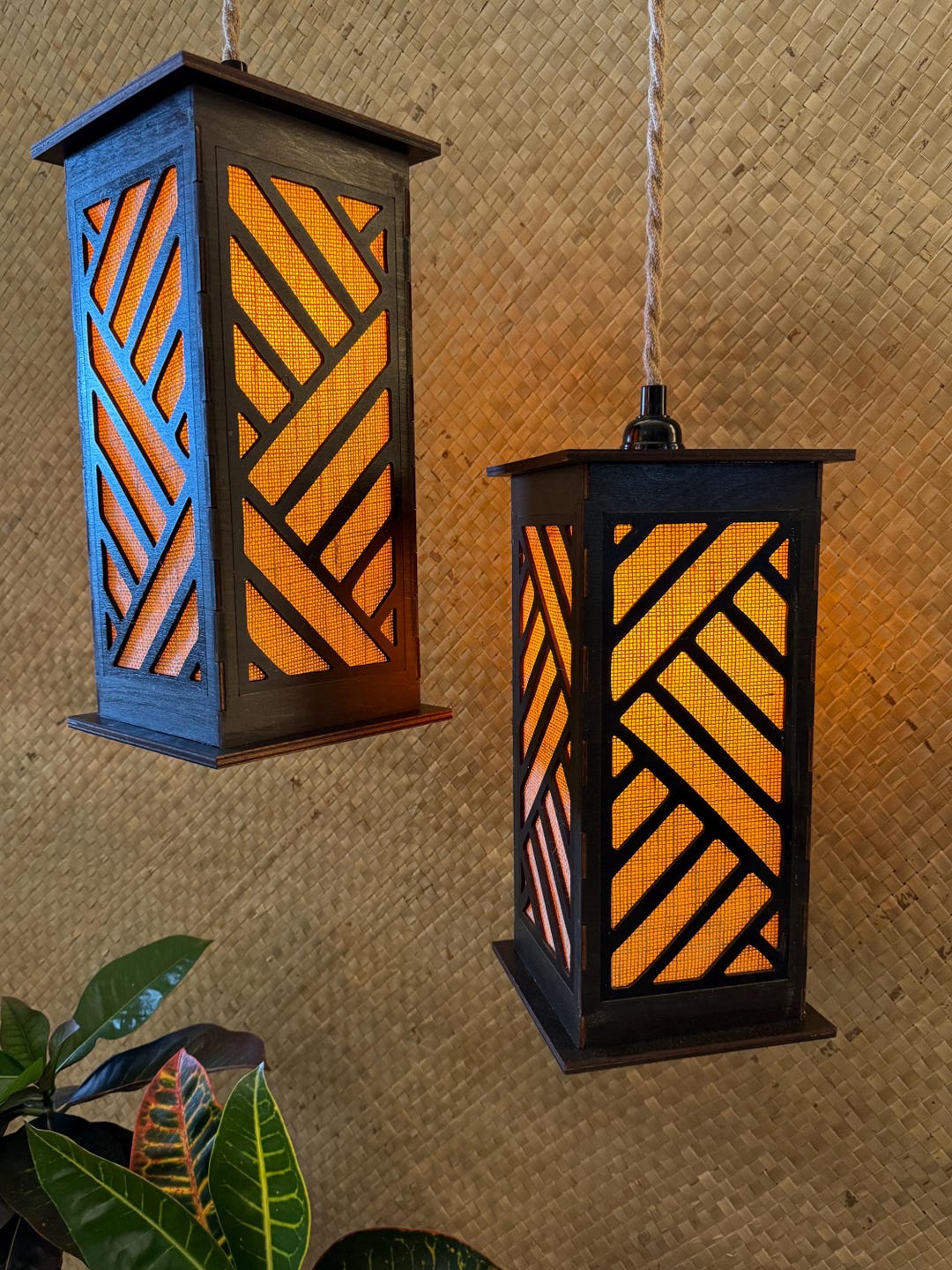 Polynesian Inspired Woven Patern Tiki Pendant Lamp - Birch Hanging Lamp ...