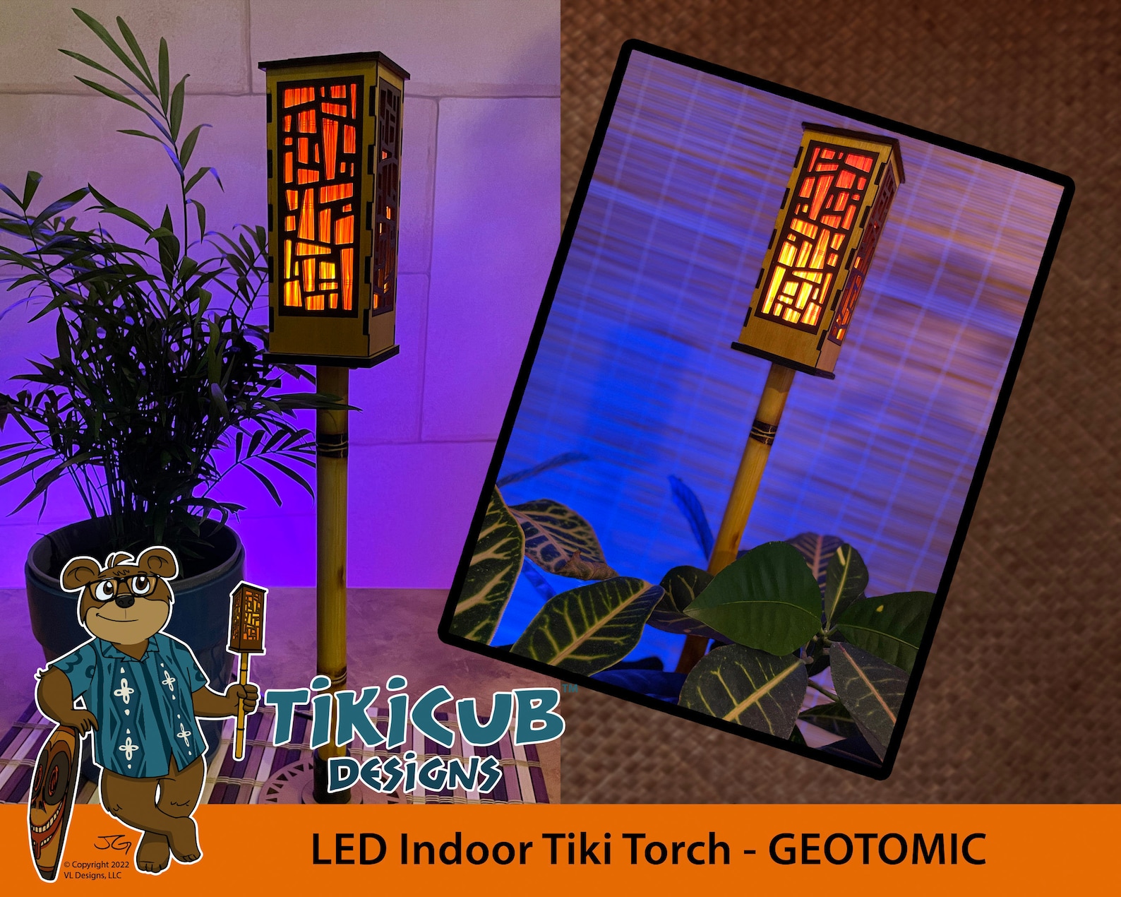 Single Tiki Torch Indoor Low-voltage Set With Stand and Plant - Etsy