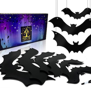 HALLOWEEN BATS Set of 12 or 6 Hanging Bats Halloween Decoration Bats ...