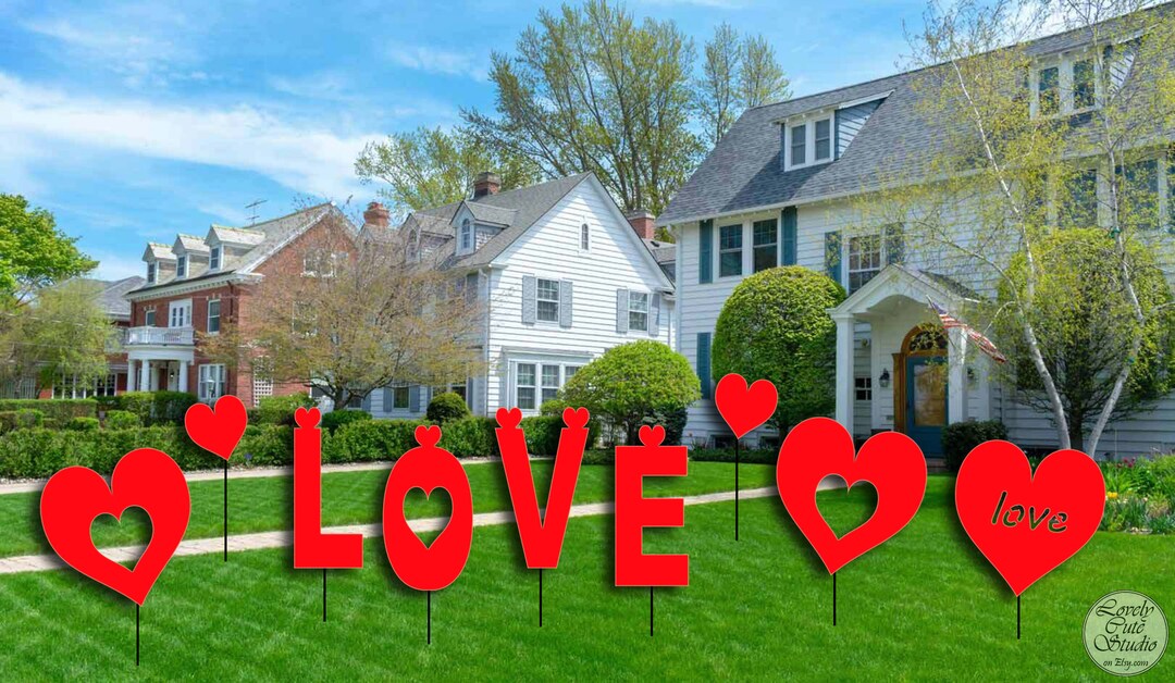 9 PCS LOVE Letter Yard Sign Partyprops Valentines Day Lawn Yard Outdoor ...