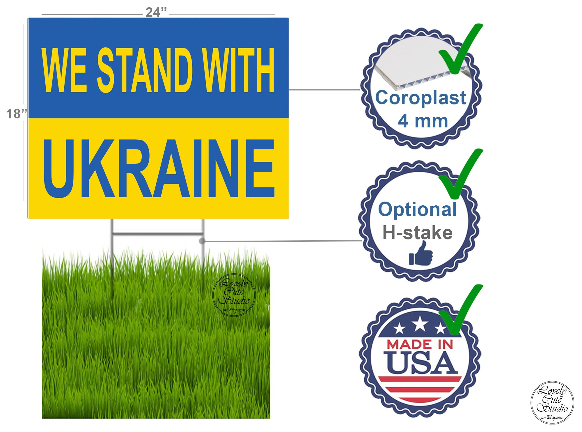 UKRAINE SIGN 12x24, Support Ukraine Sign, We Stand With Ukraine ...