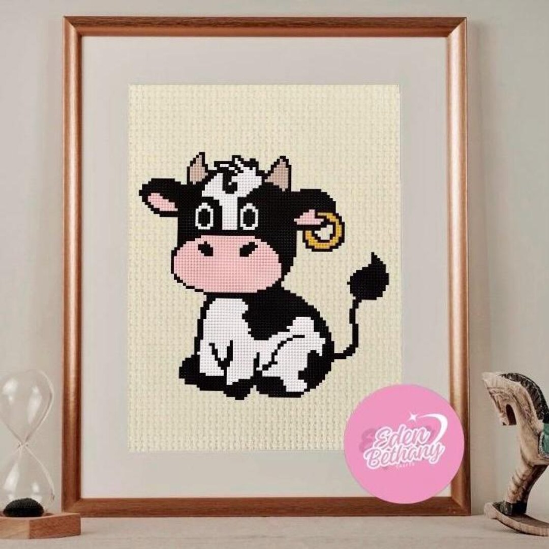 Cute Cow Themed Cross Stitch Needlepoint Counted Pattern Easy Pattern ...