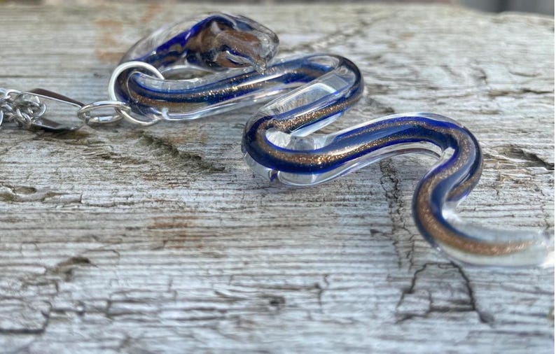 Blue Glass Snake Necklace, Glass Serpent Pendant, Glass Animal Necklace ...