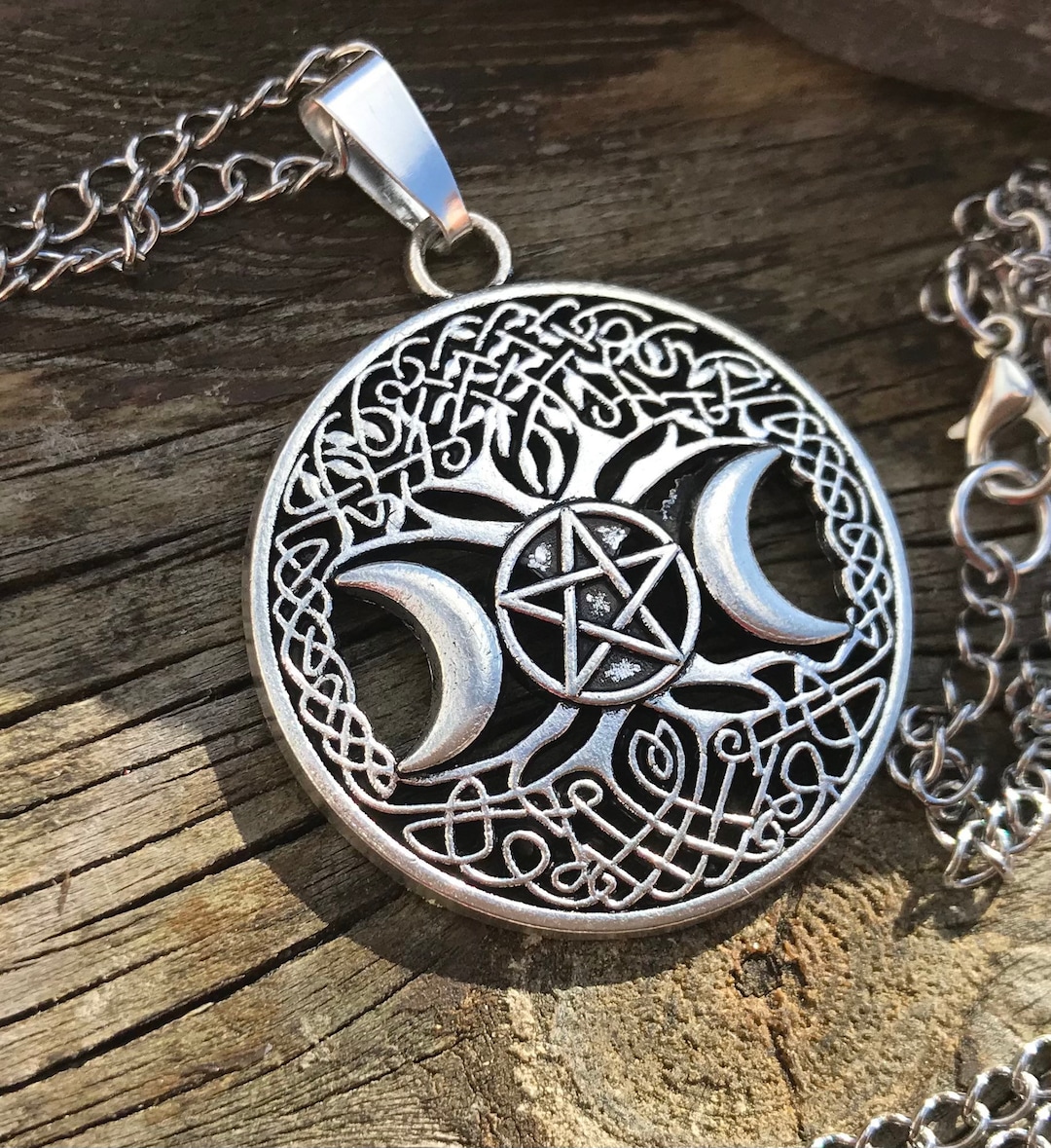 Moon Goddess Pentacle Necklace: Tree of Life, Wiccan Pendant - Etsy