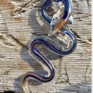 Blue Glass Snake Necklace, Glass Serpent Pendant, Glass Animal Necklace ...
