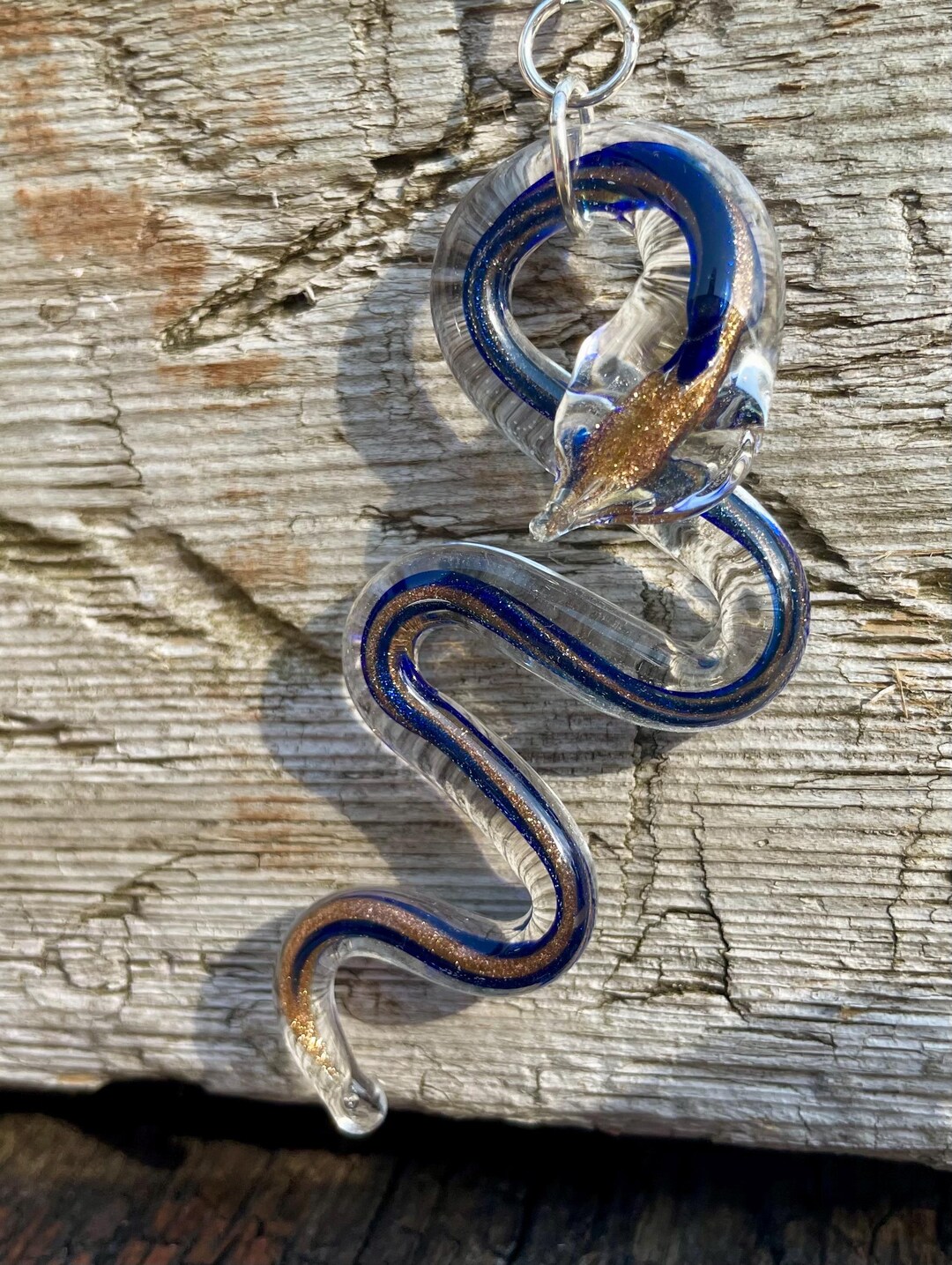 Glass Snake Necklace, Glass Serpent Pendant, Glass Animal Necklace ...