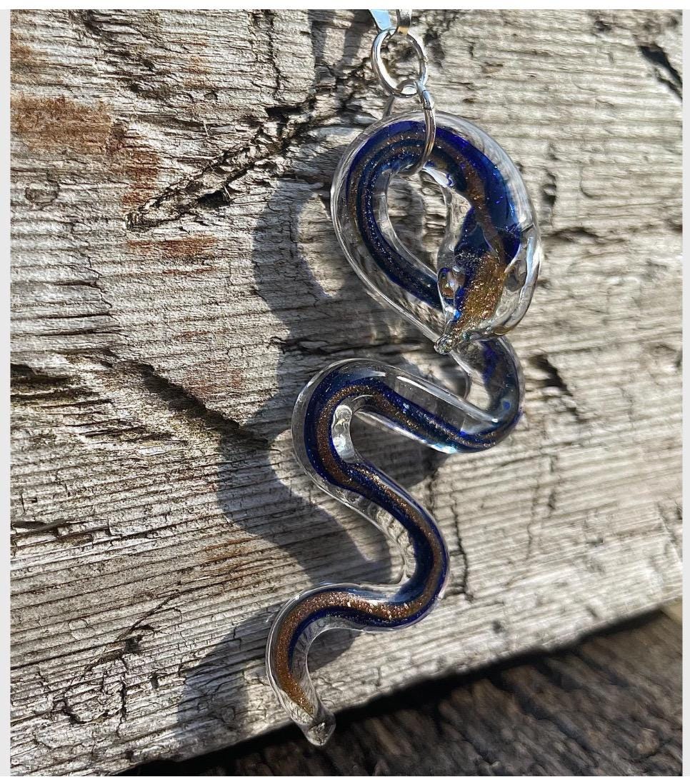 Blue Glass Snake Necklace, Glass Serpent Pendant, Glass Animal Necklace ...