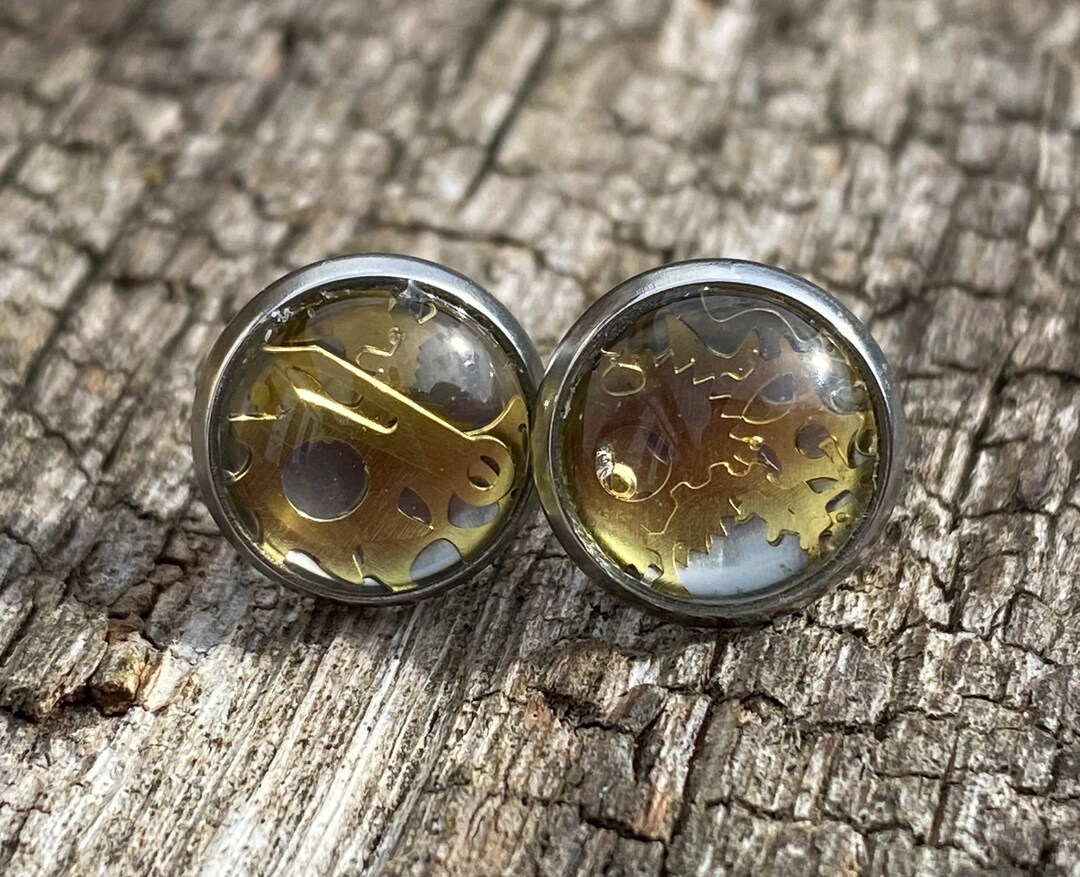 Steampunk Small Stud Earrings Cogs and Gears Stud Earrings Cyberpunk - Etsy