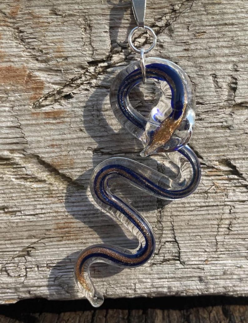 Blue Glass Snake Necklace, Glass Serpent Pendant, Glass Animal Necklace ...