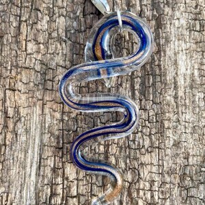Blue Glass Snake Necklace, Glass Serpent Pendant, Glass Animal Necklace ...