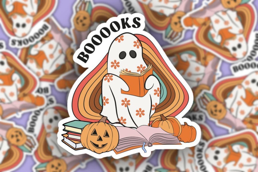 Retro Halloween Sticker Ghost Reading Booooks Vintage - Etsy