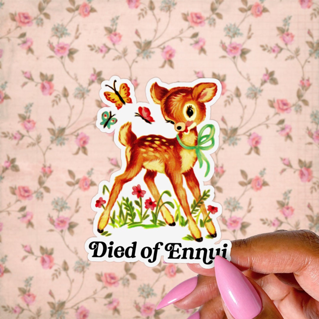 Cute Kitsch Sticker, Vintage Baby Deer, Died of Ennui Water Bottle ...