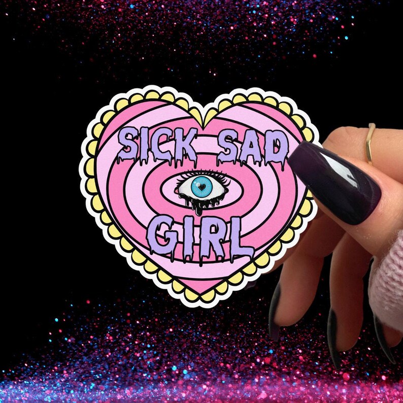 Sick Sad Girl Sticker, 90s Holographic Water Bottle Decal, Saddies Are ...