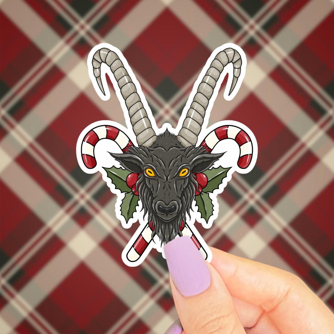 Dark Christmas Sticker, Merry Krampus Water Bottle Decal, Creepmas ...