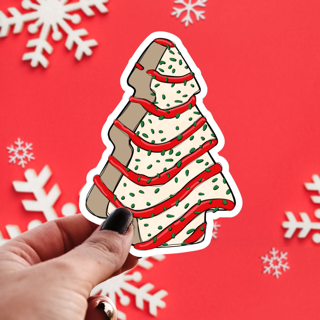 Christmas Tree Cake Sticker, Funny Water Bottle Decal, Holiday Snacky ...