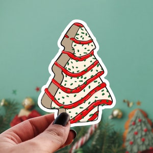 Christmas Tree Cake Sticker, Funny Water Bottle Decal, Holiday Snacky ...
