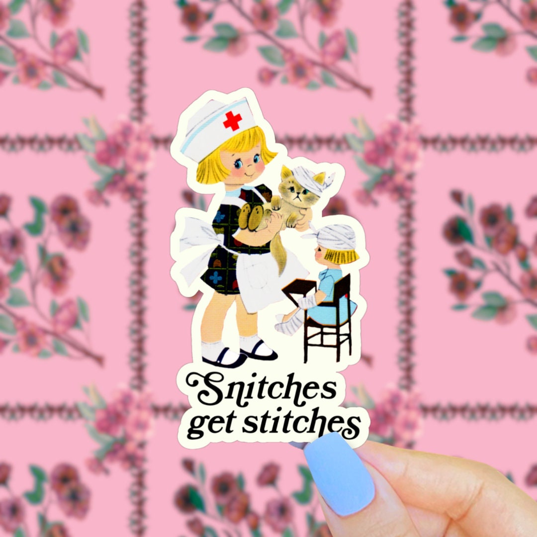 Retro Kitsch Sticker, Snitches Get Stitches, Funny Vintage Laptop ...