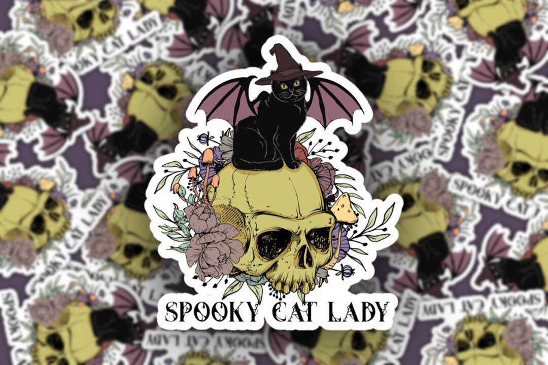 Spooky Cat Lady Sticker, Halloween Water Bottle Decal, the Witch is In ...