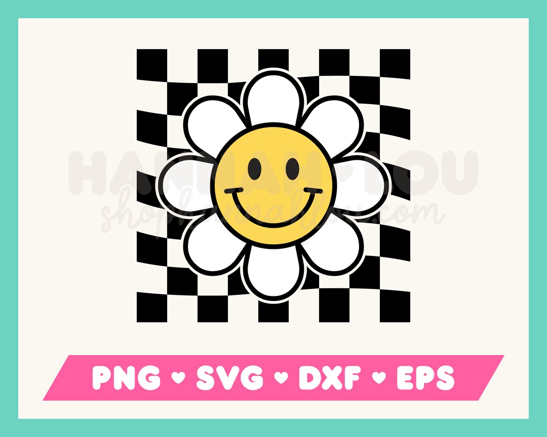 Wavy Checkered Retro Flower SVG Files for Cricut, Trendy 60s 70s Happy ...