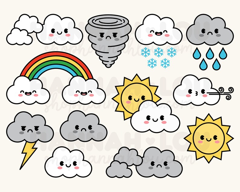 Kawaii Weather SVG Files for Cricut, Cute Weather Clip Art, Kawaii Clip ...