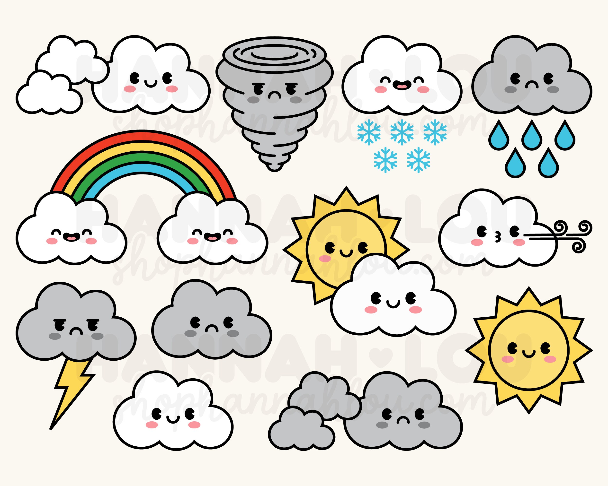 Kawaii Weather SVG Files for Cricut, Cute Weather Clip Art, Kawaii Clip ...