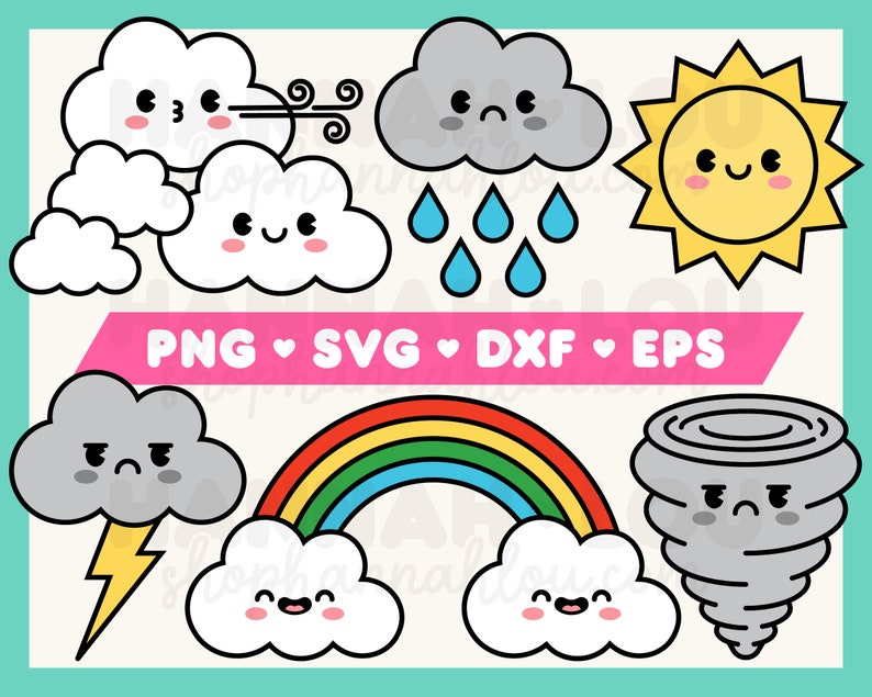 Kawaii Weather SVG Files for Cricut, Cute Weather Clip Art, Kawaii Clip ...