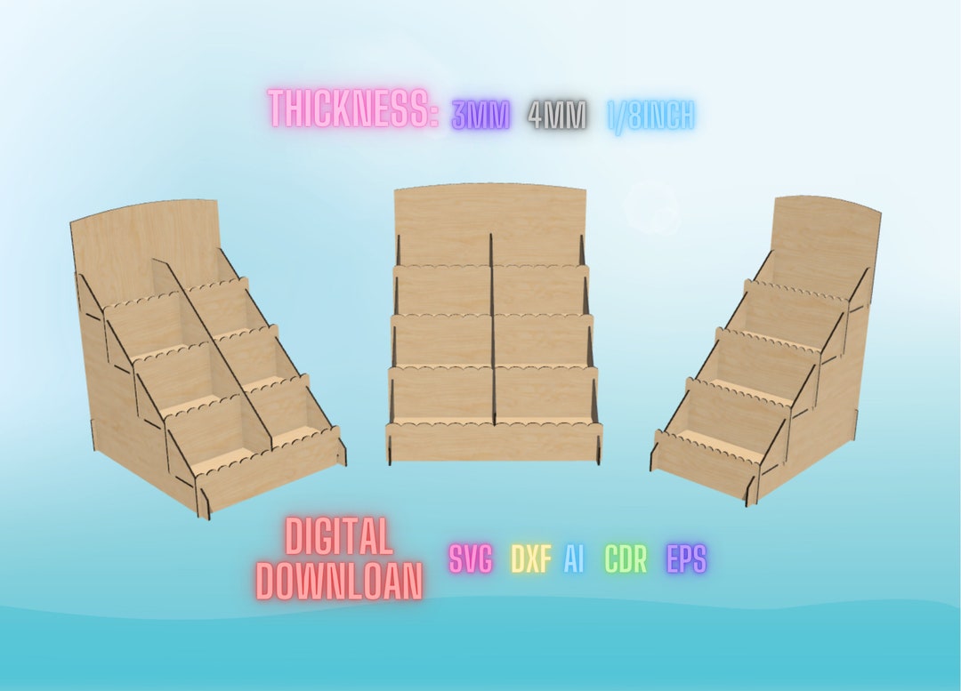 Retail Counter Display Stand in Three Varied Sizes - Tiered Display Stand - Laser Cut Files for ...