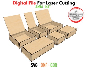 Laser Cut Box With Flip up Lid , Six Different Size Box , for 3mm, 1 ...