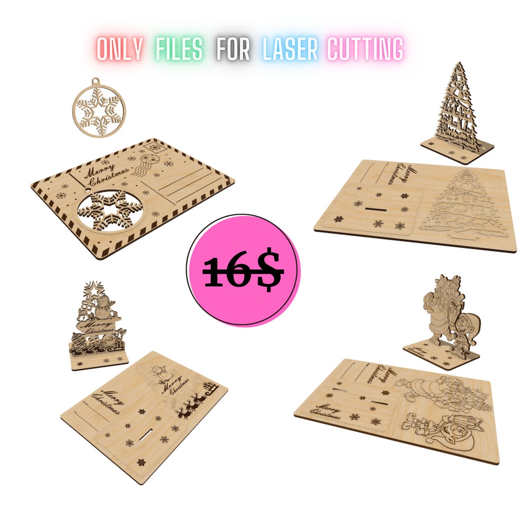 Christmas Postcards Set Laser Cut Files, Christmas Tree Gift, Christmas ...