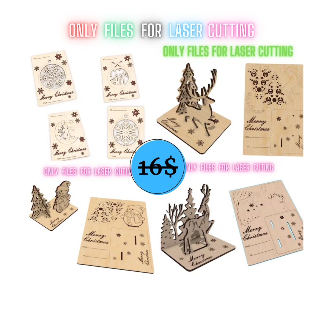 Christmas Cards Set Laser Cut Files, Christmas Tree Gift, Christmas ...