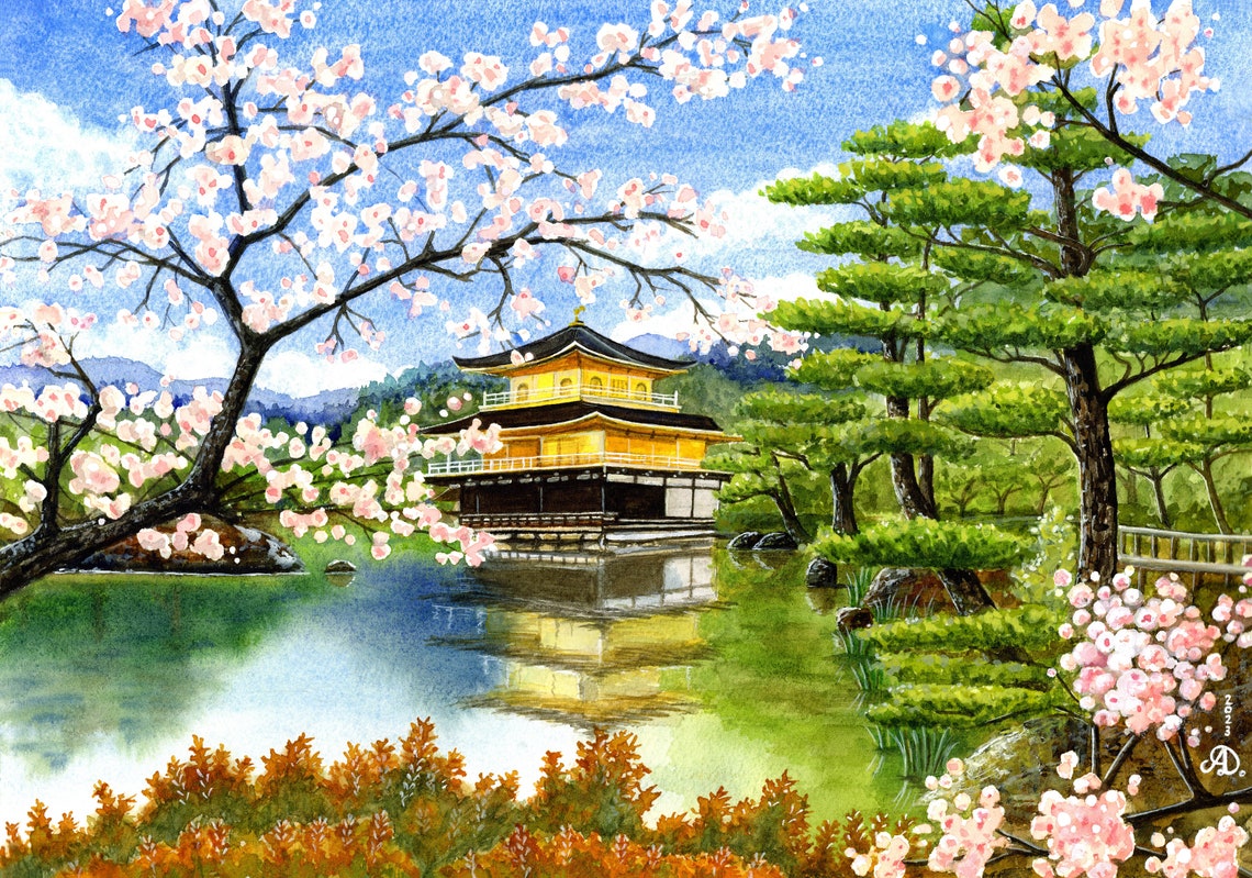 Watercolor Print, Kinkakuji Temple, Japan Painting, Japan Travel Wall ...
