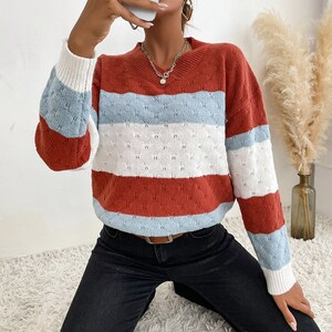 Color Matching Long Sleeve Loose Sweater for Women - Etsy