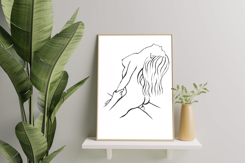 Erotic Nude Art Nude Line Drawing Sensual Minimal Modern Art Couple