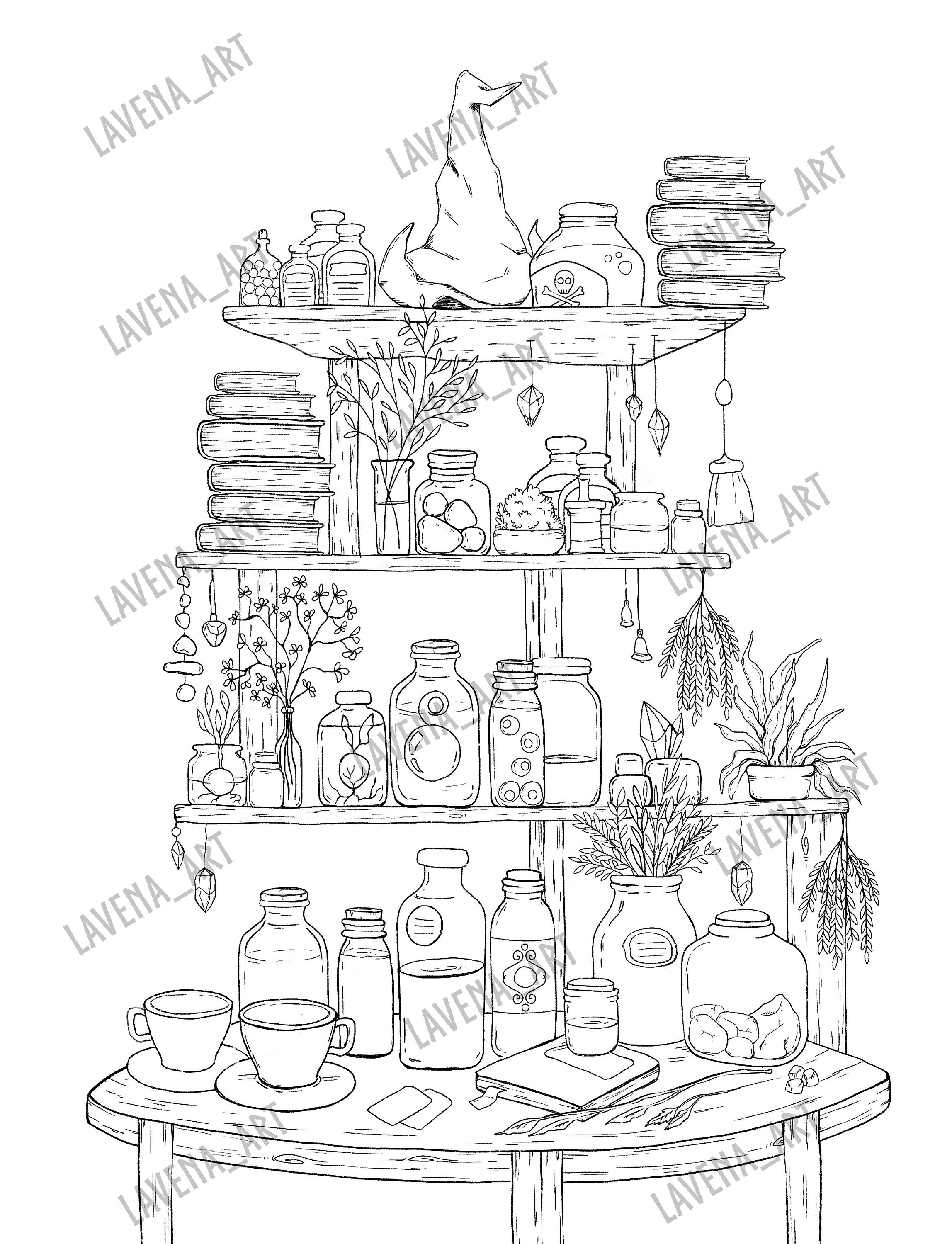 Cosy Coloring Page Hand Drawn Witchy Coloring Cute Witch - Etsy