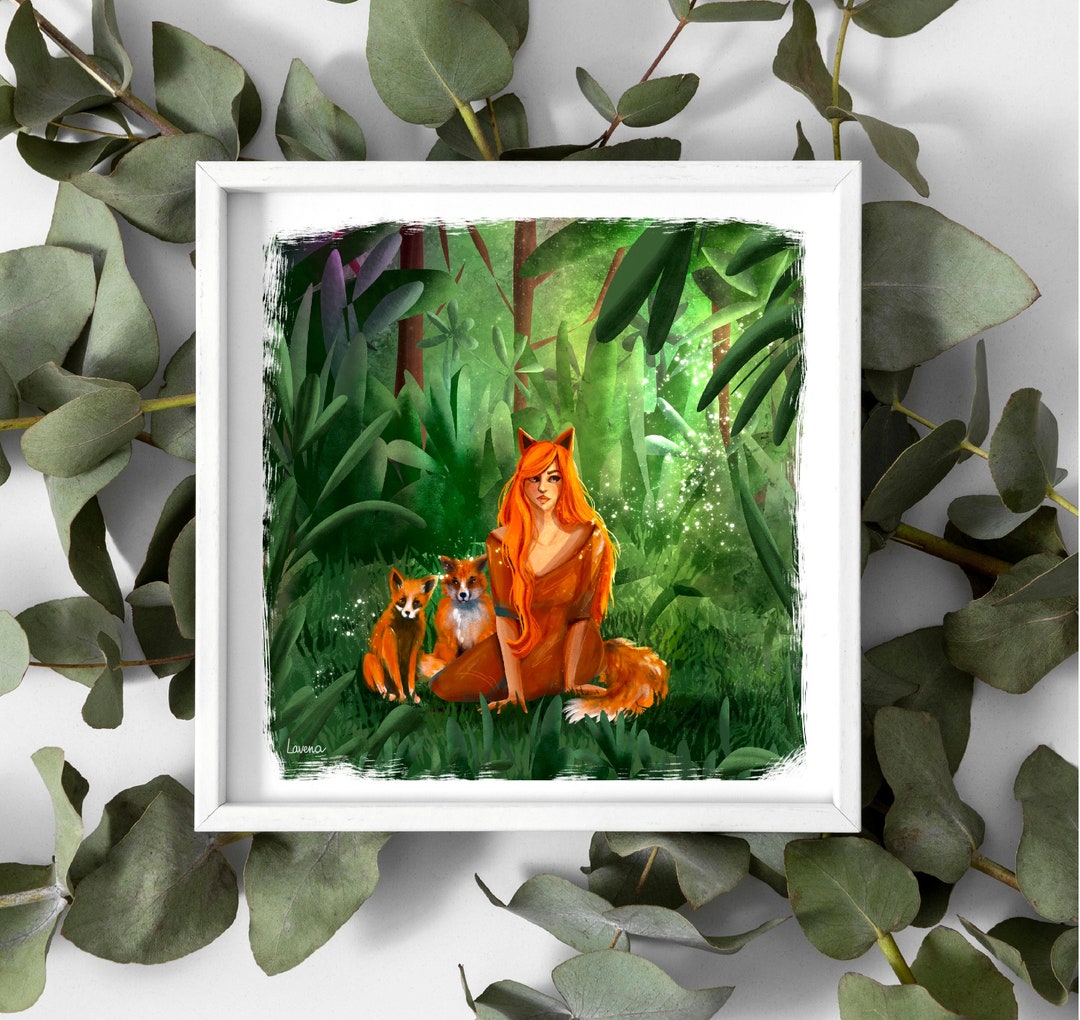 Whimsical Fox Princess Art Print | Fox Girl Fairytale Painting ...