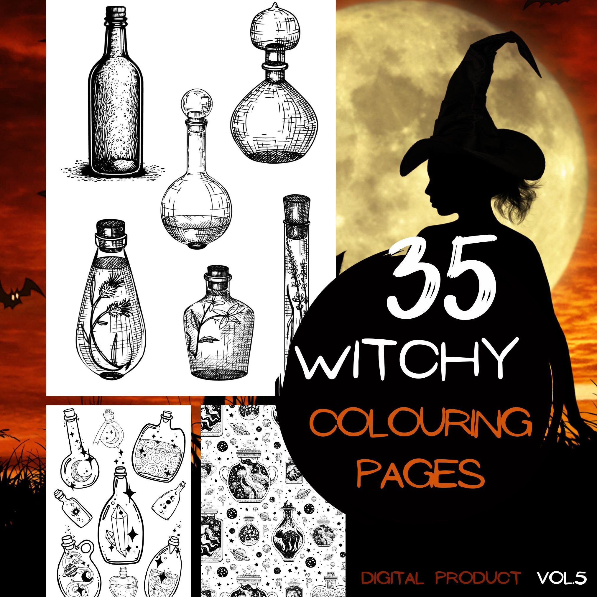 Witch Coloring Pages Witchy Colouring Wands Potions Spooky Houses ...