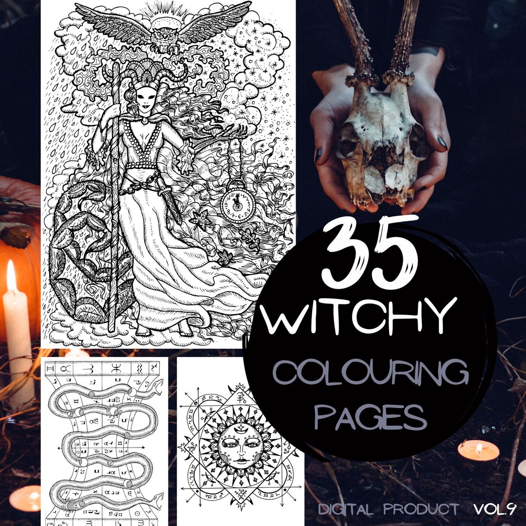 Witchy Coloring Pages | Scary Coloring Page | Spells, Magic Symbols to ...
