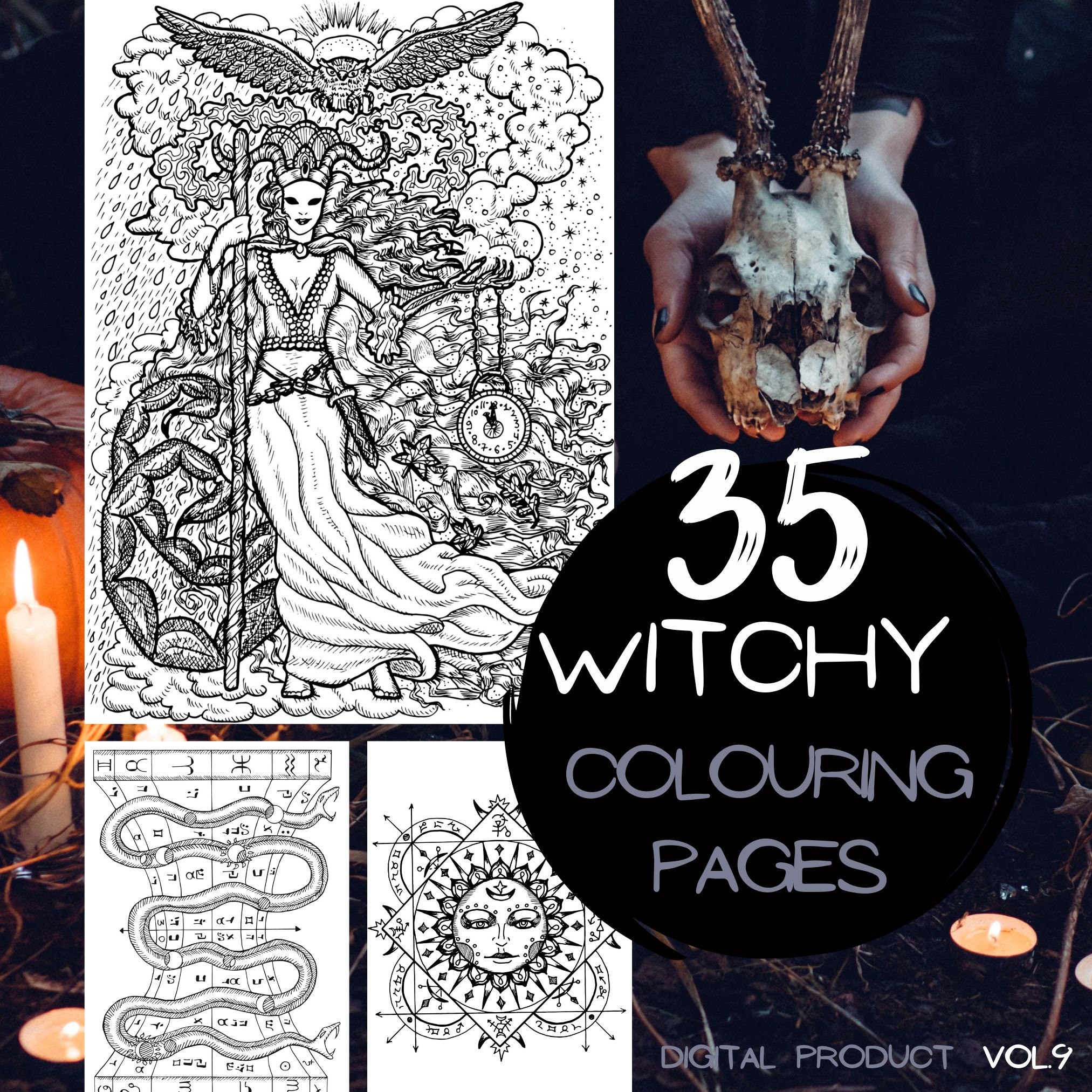 Witchy Coloring Pages Scary Coloring Page Spells Magic - Etsy
