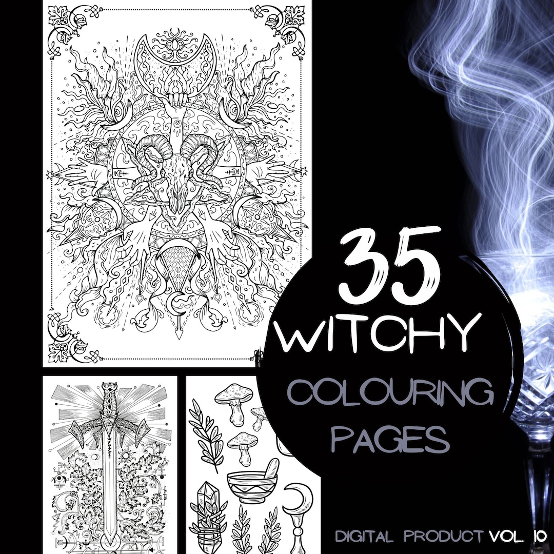 Witchy Coloring Pages | Scary Coloring Page | Spells, Magic Symbols to ...