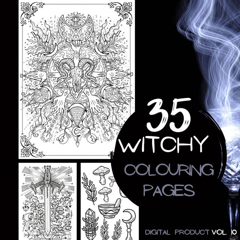 Witchy Coloring Pages Scary Coloring Page Spells, Magic Symbols to ...