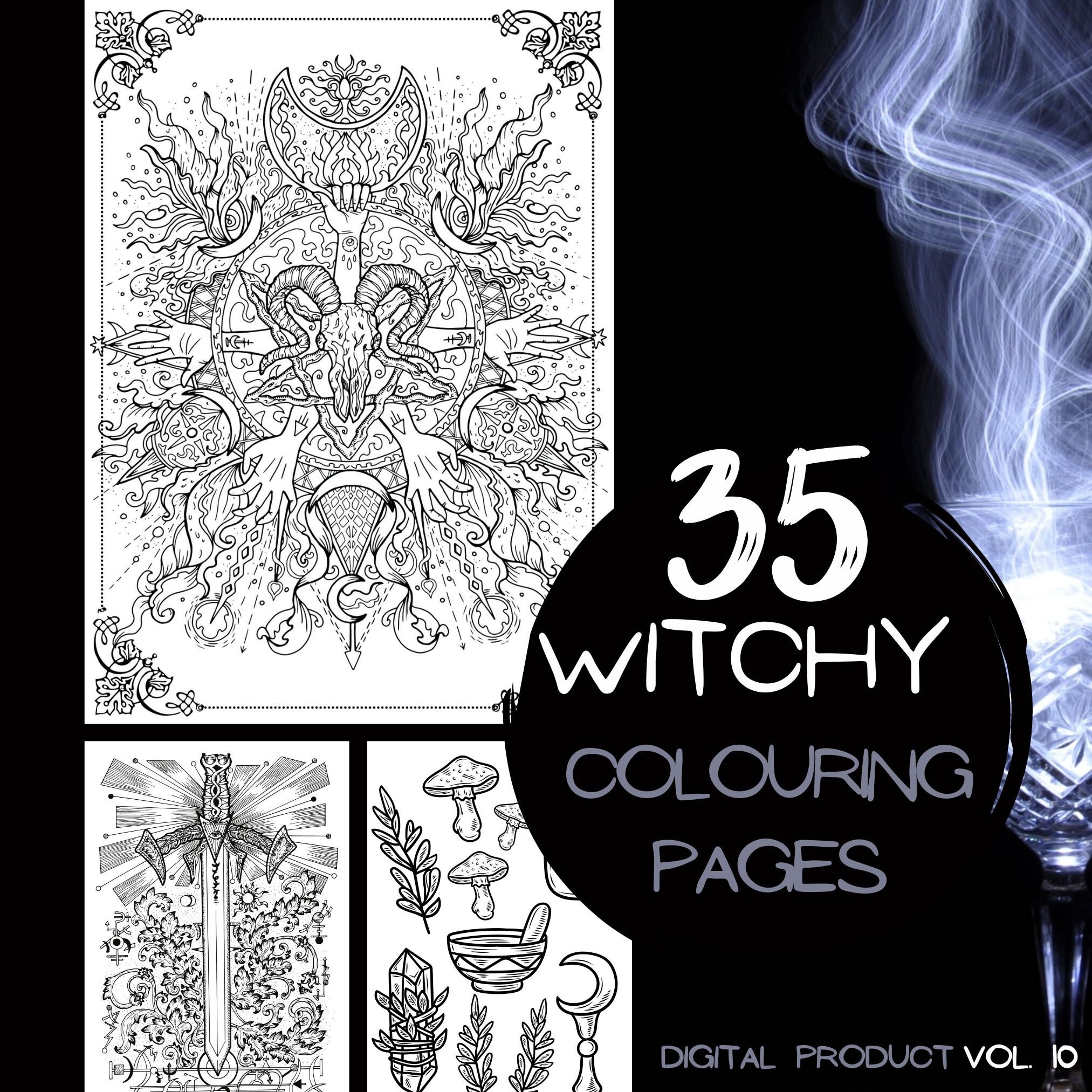 Witchy Coloring Pages Scary Coloring Page Spells, Magic Symbols to ...