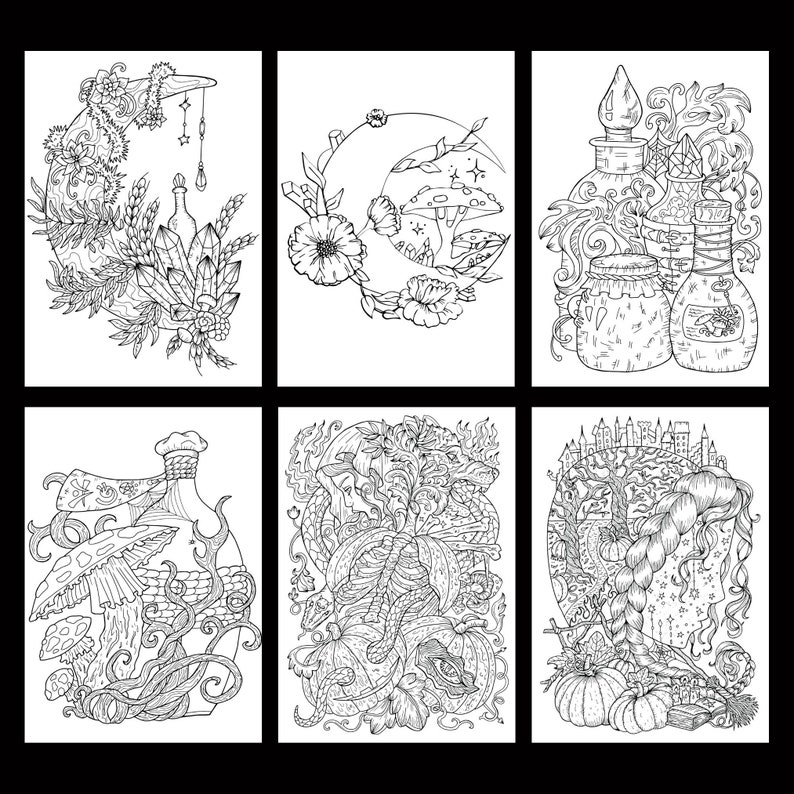 Witchy Coloring Pages Detailed Colouring Potion Coloring - Etsy