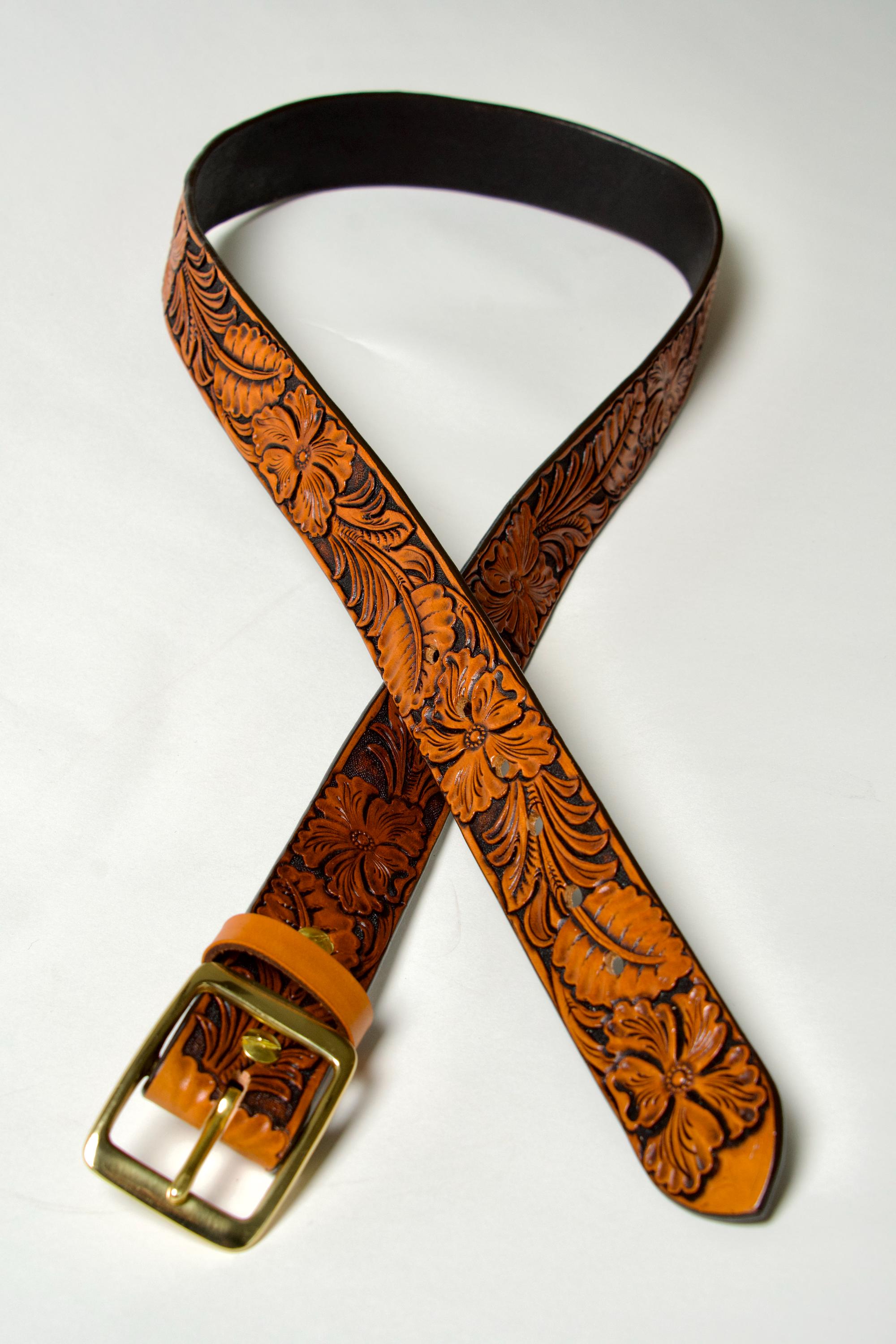 CUSTOM LEATHER BELT | Beautiful Hand Tooled Leather | Western Floral ...